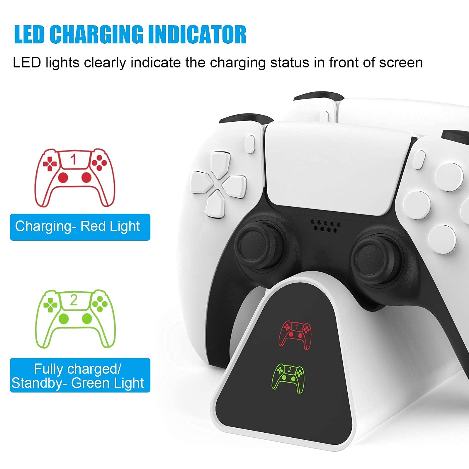 FnOoRw PS5 Controller Charging Station, Upgraded PS5 Charging Station with Long Power Cord AC Adapter, Fast Charging 3 Hours, PS5 Accessories for Dualsense Charging Station