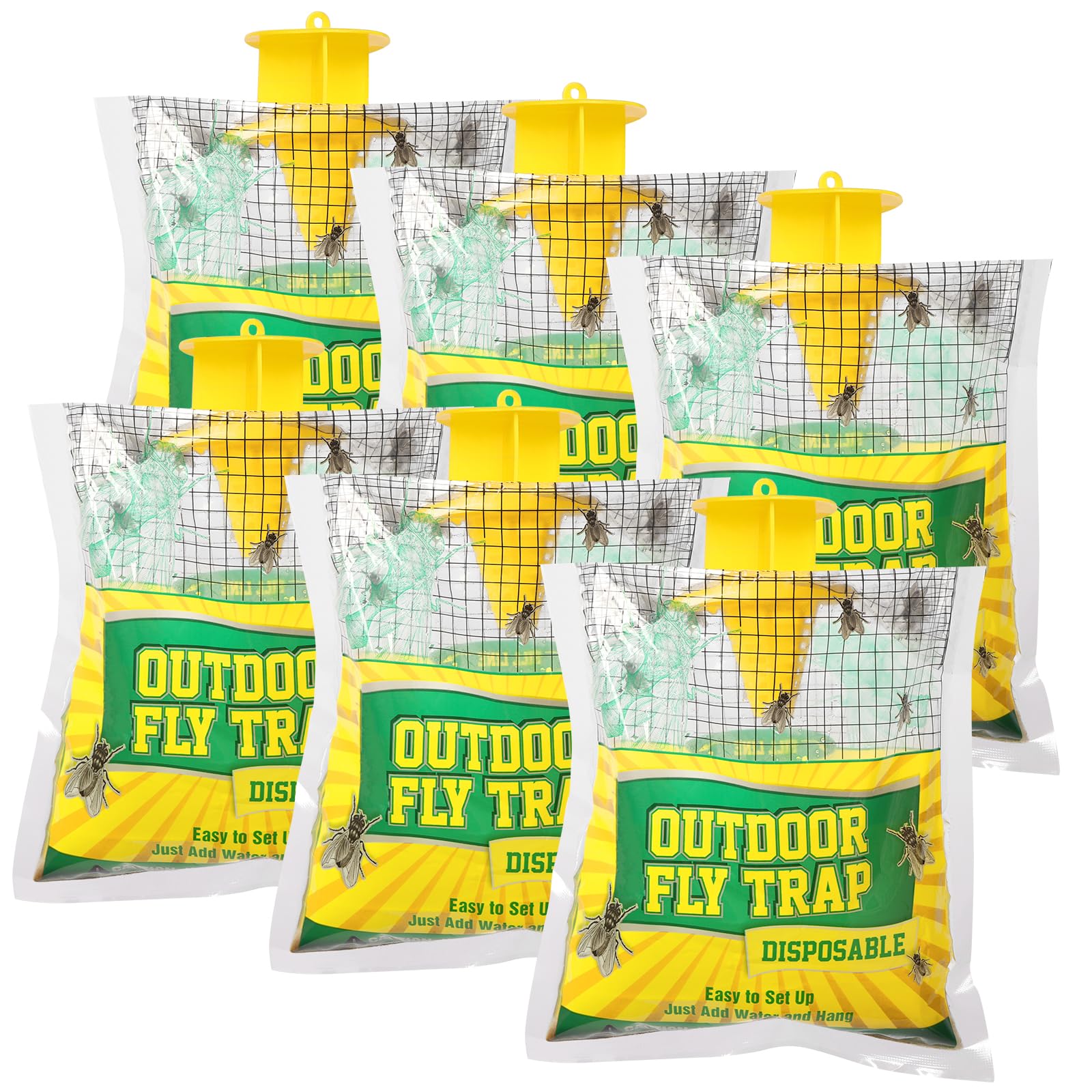 Fly Traps Outdoor Fly Trap Hanging, Disposable Fly Killer Trap Bag Catcher for Outside Farms, Fly Trap Bag Fly Catchers Outdoors, Effective Fly Traps Outdoor Hanging Fly Killer, 6 Pack