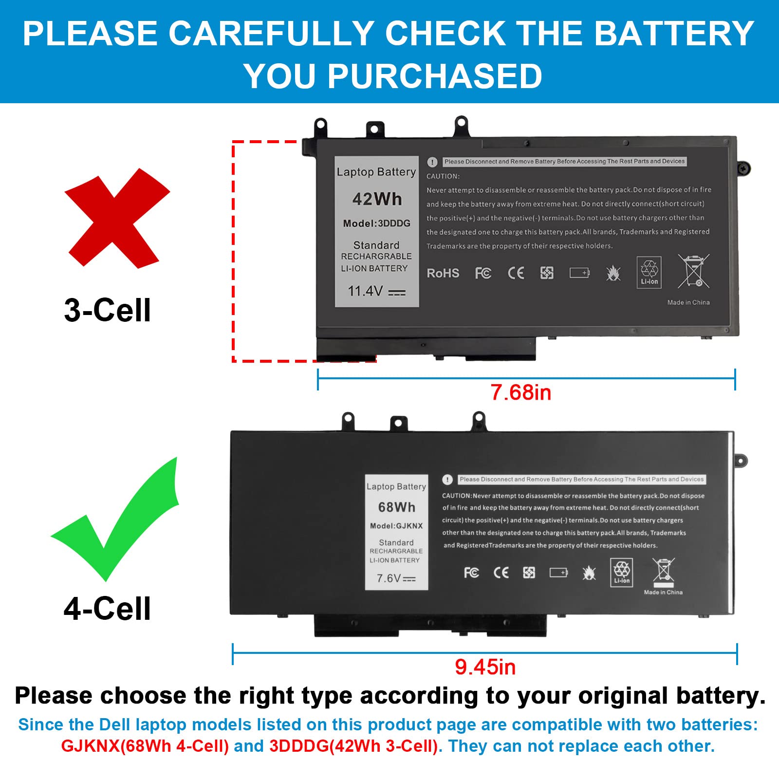 Fancy Buying 68W GJKNX Laptop Battery for Dell Latitude 5480 5580 5280 5288 5290 5488 5490 5491 5495 5590 5591 E5480 E5580 E5490 E5590 Precision 15 3520 3530 DY9NT 0DY9NT GD1JP 0GD1JP 5YHR4 451-BBZG