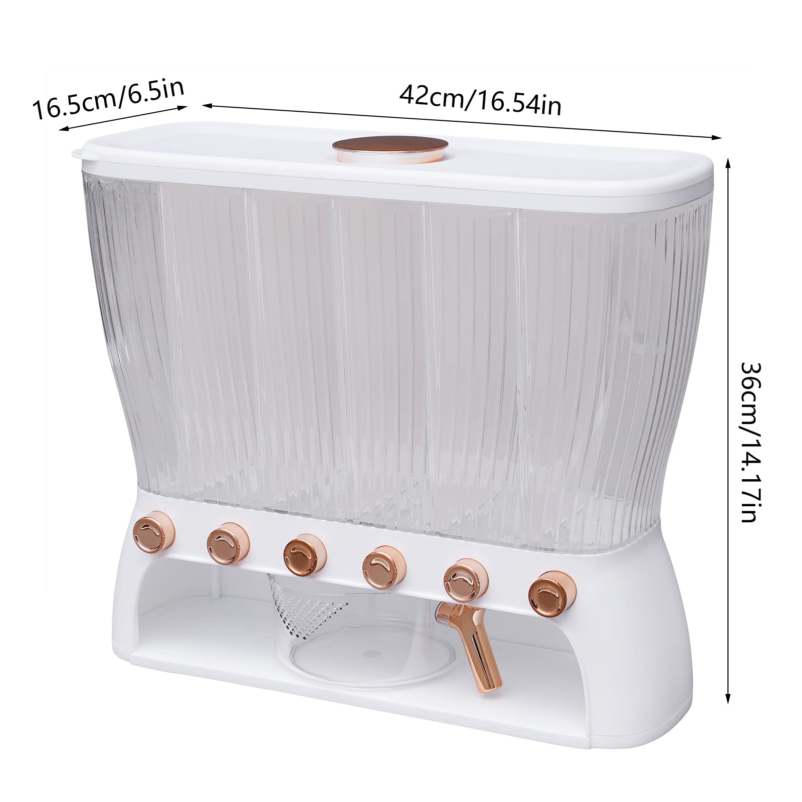 Kaibrite 6-Grid Rice Dispenser Dry Food Dispenser Multi-function Separate Grain Storage Container Automatic Rice Bucket with Lids&Cup