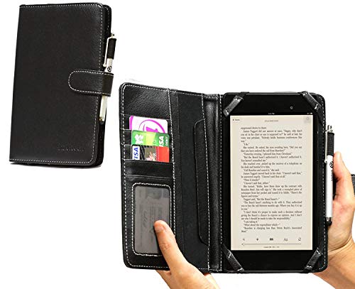 Navitech 7" Black Leather Book Style Folio Case/Cover & Stylus Pen Compatible with The Dragon Touch 7'' / NeuTab N7