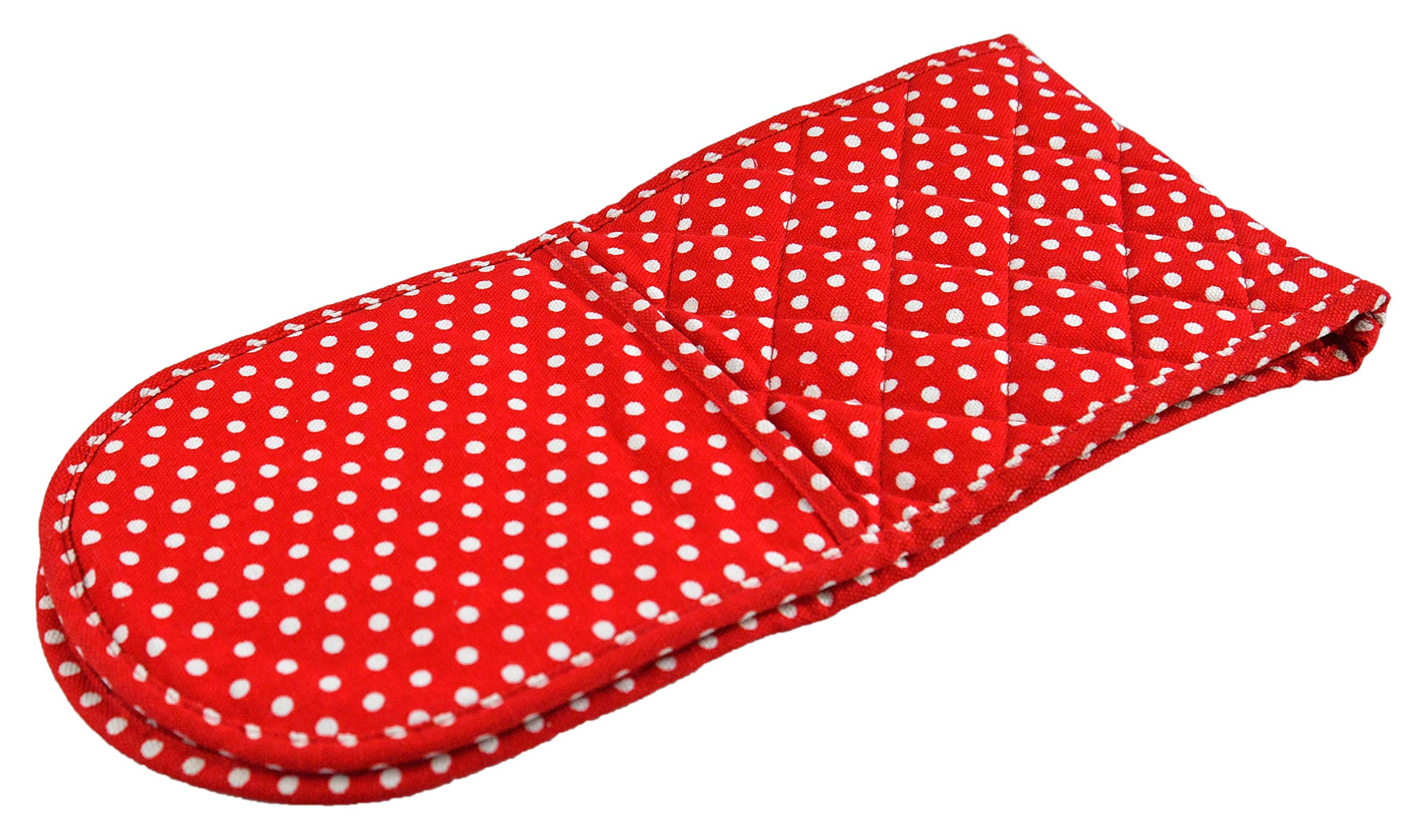 Home-X Red Polk Dot Double Oven Mitt for Cooking and Serving, Heat Resistant, Extra Long Potholder, Oven Gloves to Protect Hands and Arms, Machine Washable -32”L