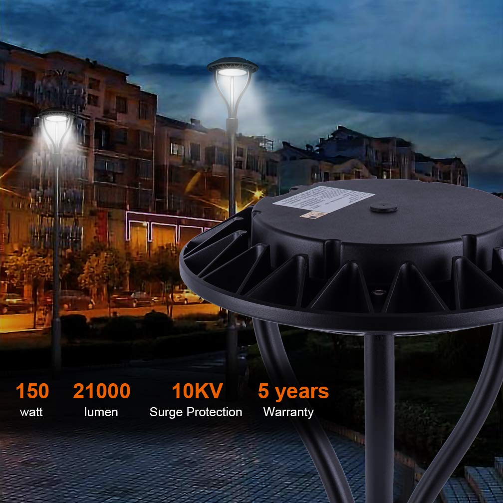 HOLDWILL 1 Pack LED Post Top Pole Light, 150W(700W Equivalent) White Daylight 5000k led Area Street Garden Lighting Lamp, UL DLC Listed 100-277V AC LED Circular Area Lights