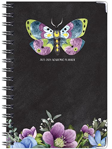 HARDCOVER Academic Year 2023-2024 Planner: (June 2023 Through July 2024) 5.5"x8" Daily Weekly Monthly Planner Yearly Agenda. Bookmark, Pocket Folder and Sticky Note Set (Midnight Butterfly)