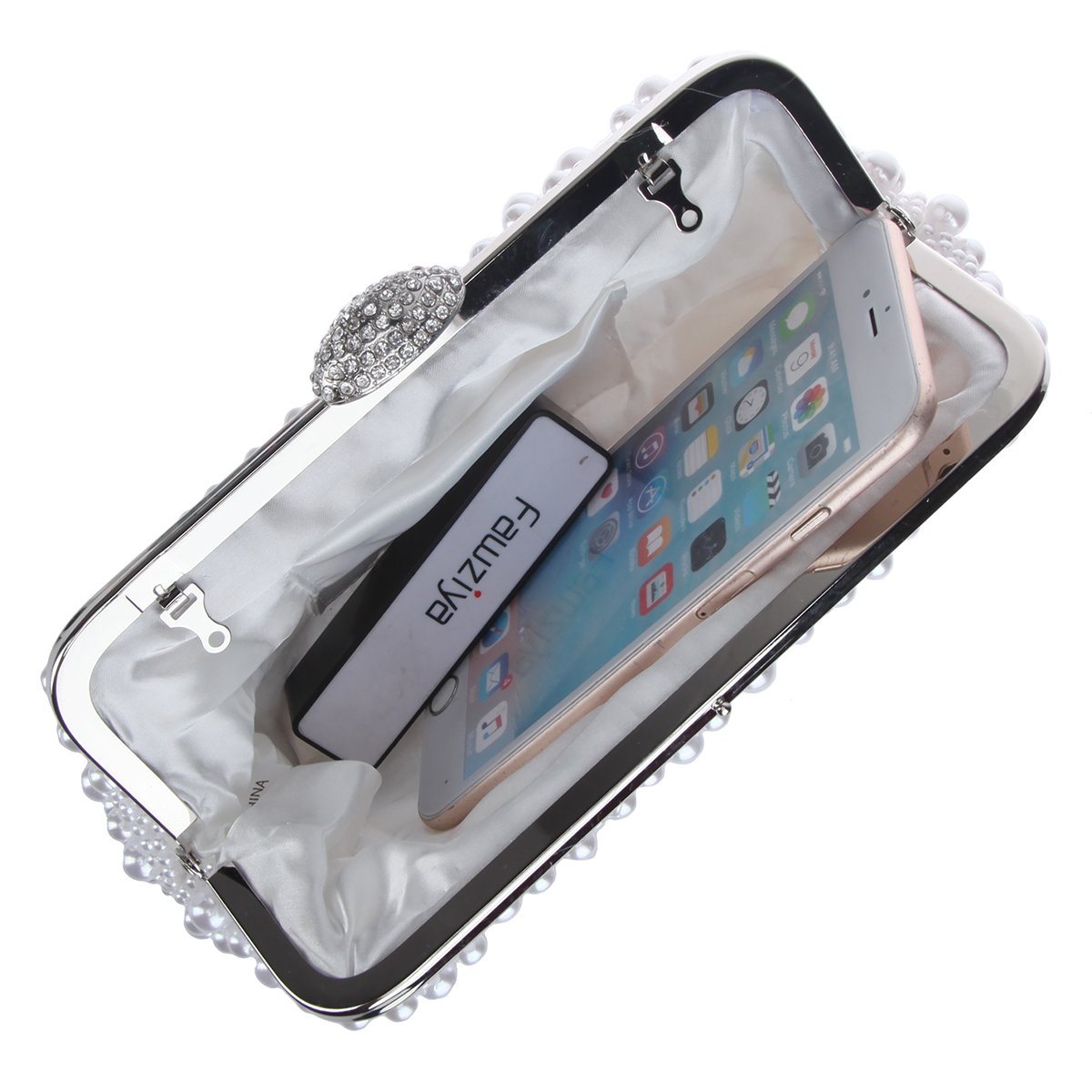 Fawziya Evening Clutch Rhinestone Faux Pearl Soft Novelty Purses For Women Formal-White