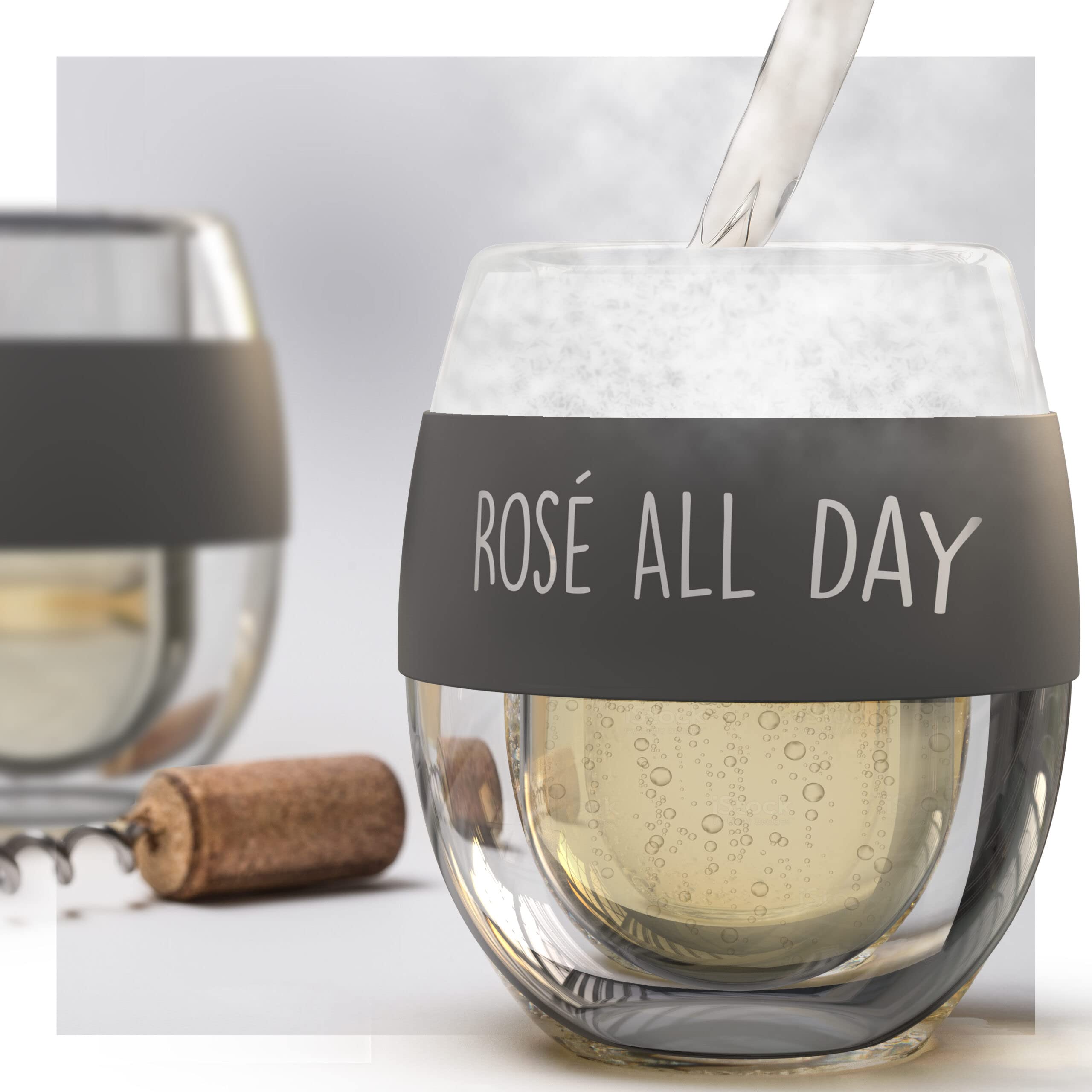 GALVANOX Freezer Chilled Stemless Wine Glass, Double Walled Insulated Frozen Chiller Cup (8.5oz) Fun Wine Lover Gift for Women/Her Rose All Day (Gift Boxed)