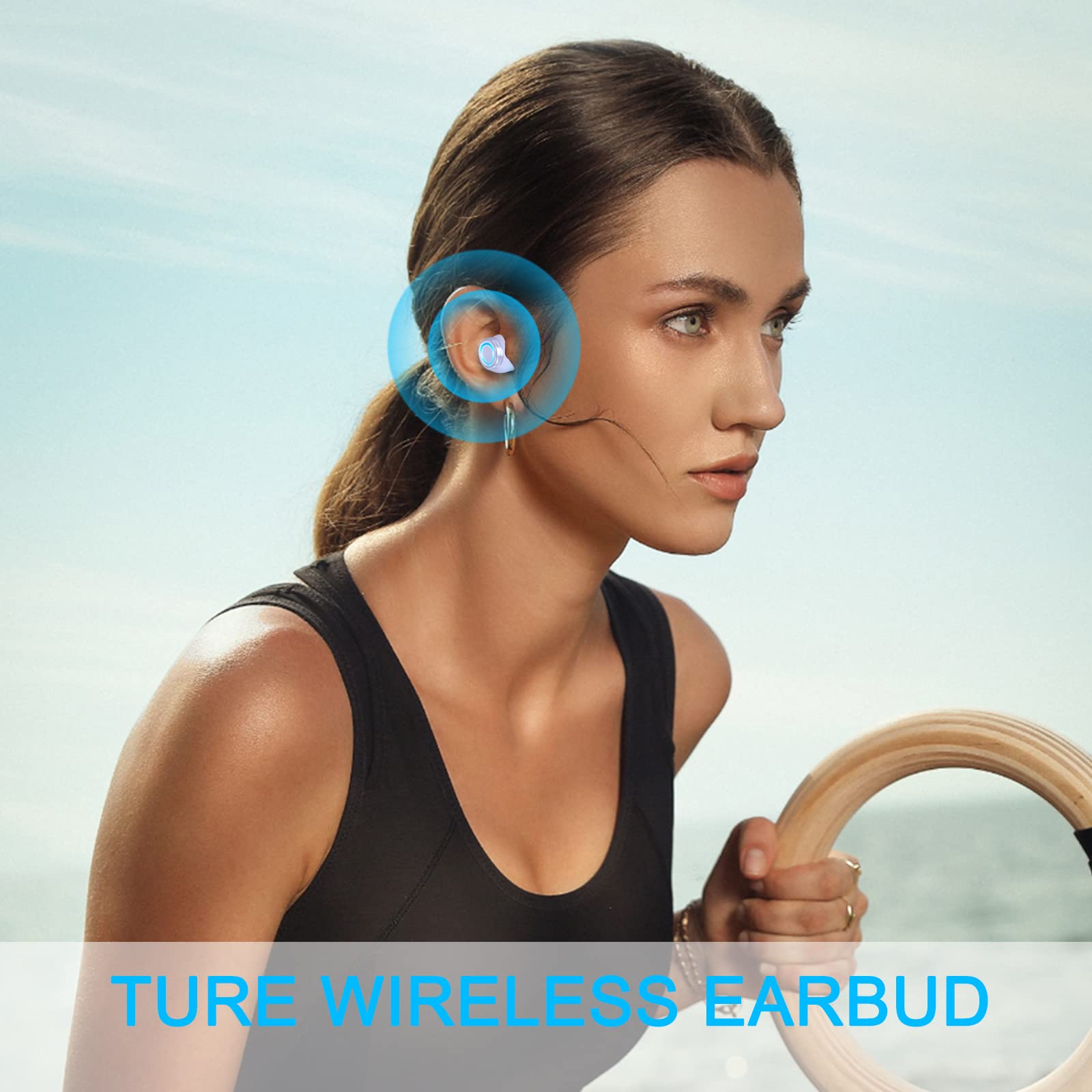 Donerton Wireless Earbud 5.3 Headphones 80 Hours Playtime Earphones with Charging Case, in Ear Headset IP7 Waterproof Earbud Noise Cancelling Microphone, LCD Display, for Working, Purple