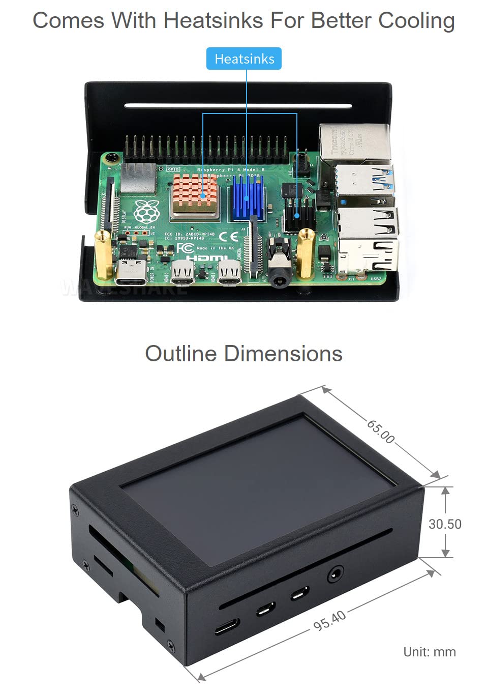 Waveshare Aluminum Alloy Case for Raspberry Pi 4 Compatible with 3.5inch Display (Case ONLY)