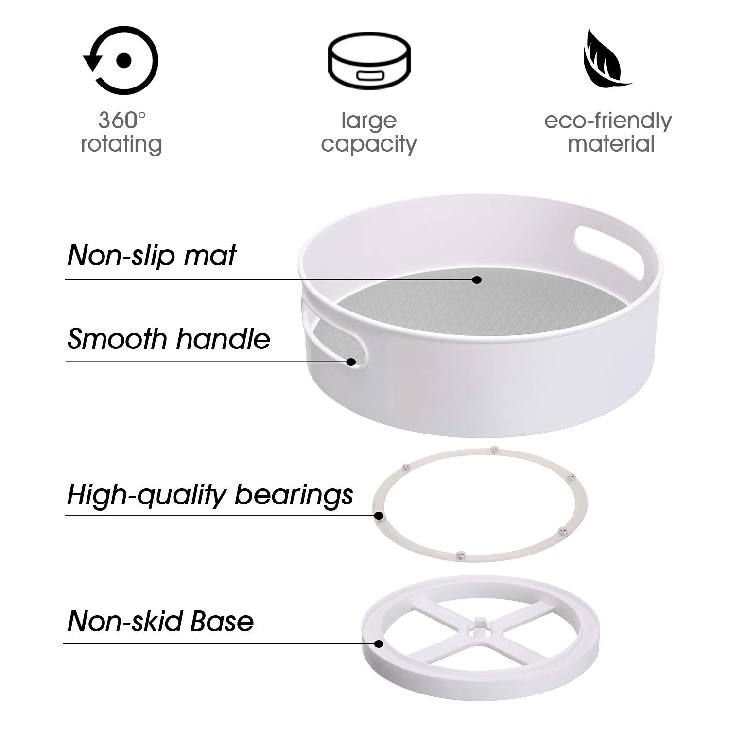 Jeko 2 Pack Plastic Lazy Susan Turntable Storage Container Non-Skid Lining Kitchen Spinning Cabinet Organizers, 9" & 12" Rotating Spice Organizer for Fridge, Pantry, Countertop, Vanity