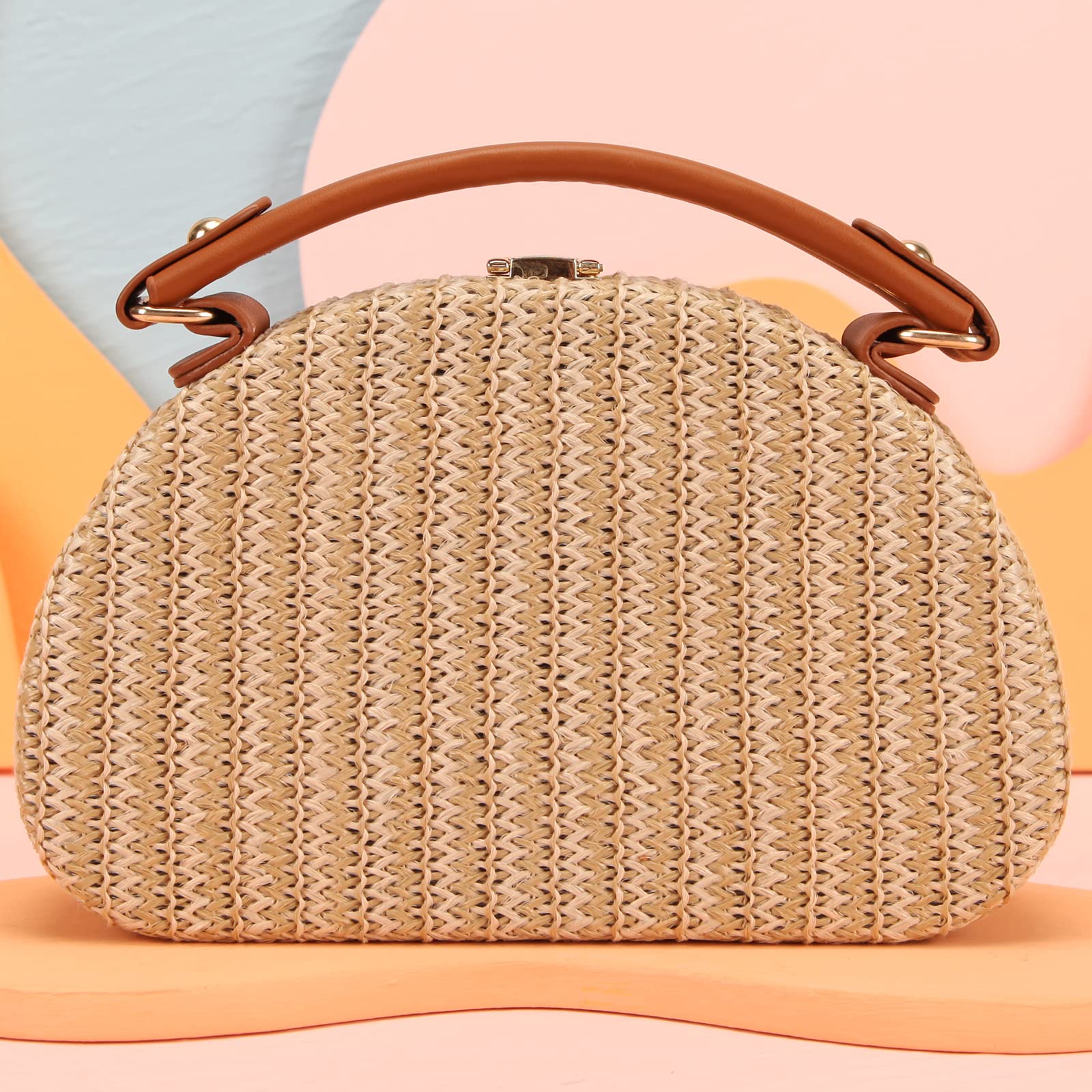 Fawziya Evening Clutch Cherry Straw Weave Novelty Medium Purses For Women Formal-Beige