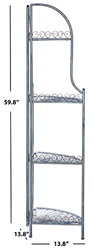 SAFAVIEH PAT5013C Outdoor Collection Abarrane Antique Blue Wrought Iron 4-Tier Corner Shelf