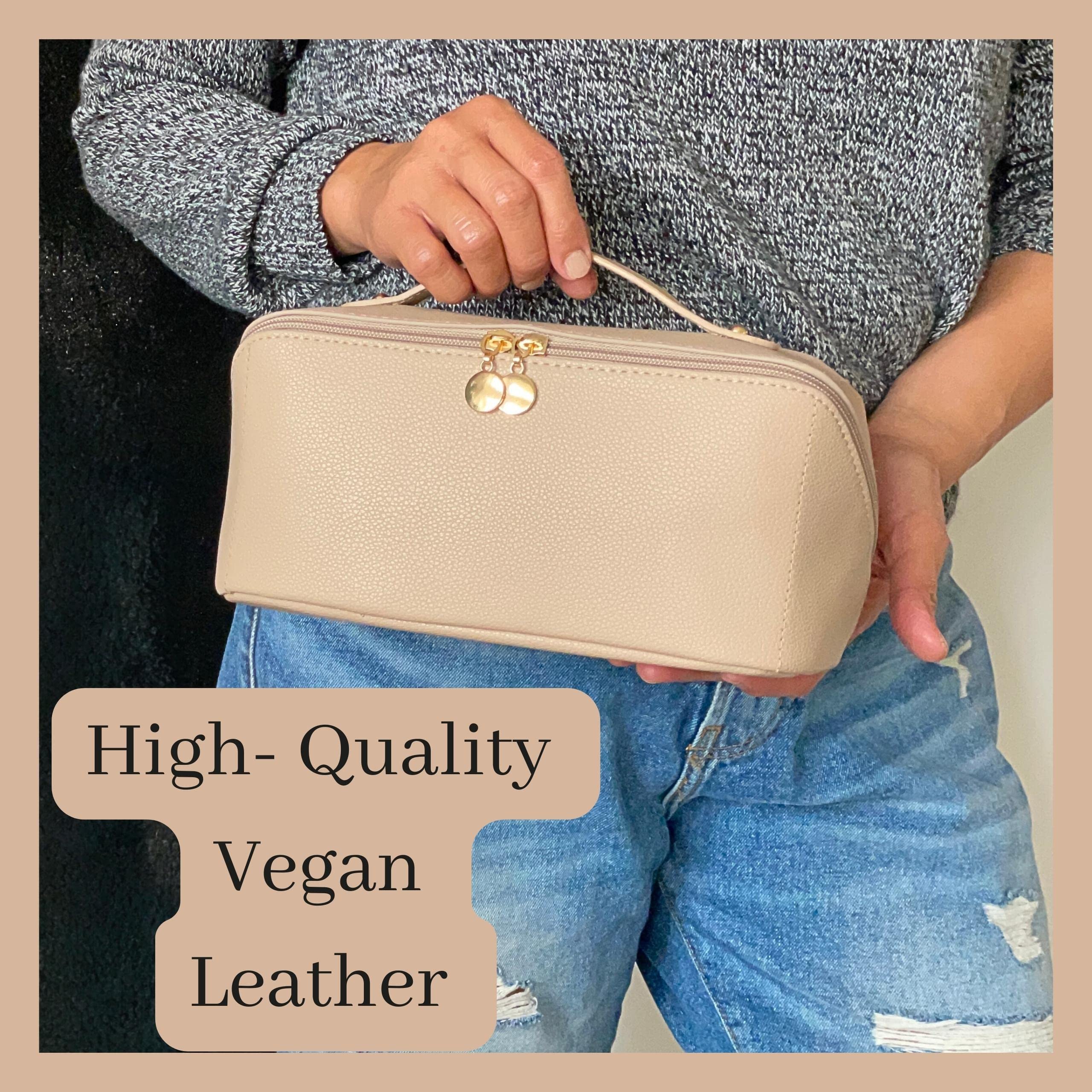 JAZD Large Capacity Travel Cosmetic Bag - Makeup Bag Opens Flat for Easy Access - Leather Waterproof Portable Cosmetics Bag with Handle, Divider - Toiletry Make up Organizer Bag.