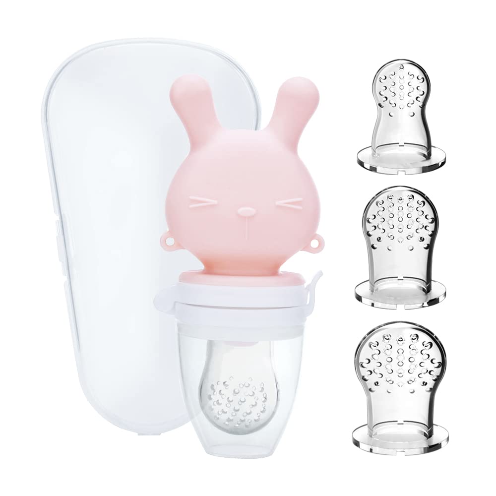 WYSLP Baby Silicone Fruit Food Mesh Feeder Pacifier-Teething Toys for Babies 0-3-4-6-12-18 Months,Self-Feeding Soft Teether Utensils,Infant Toddler Kids Girls Boys,Pink
