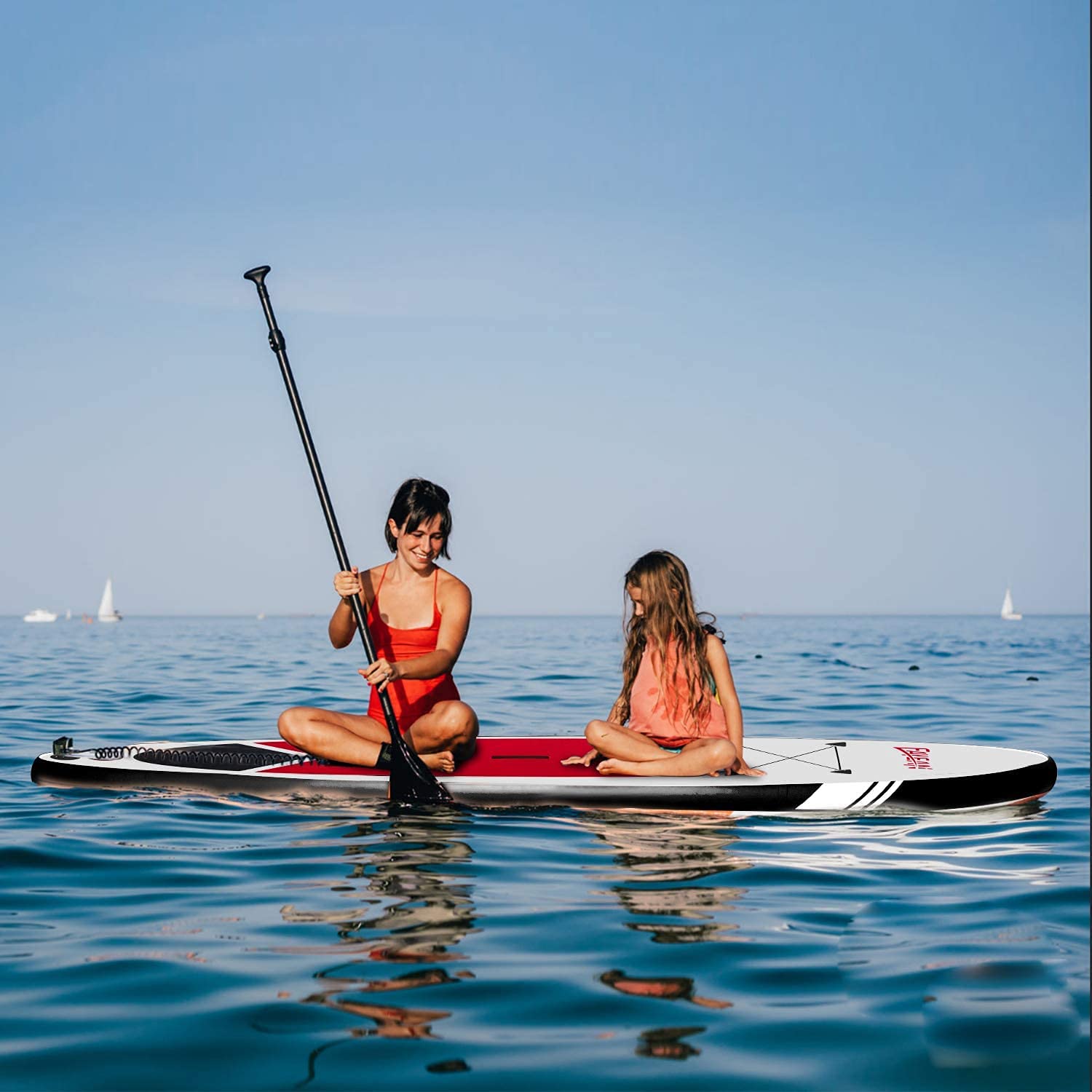 FAYEAN Inflatable Stand Up Paddle Board 10'x28“x6“ Round SUP ISUP Board Include Hand Pump, Paddle, Backpack, Coil Leash,Carry Bag, Repair Kit and Waterproof Case (Red Whale)