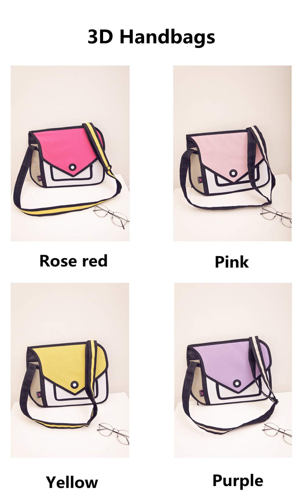 Xugq66 3D Style 2D Drawing Cartoon Handbag Shoulder Canvas Messenger Bag (Purple)