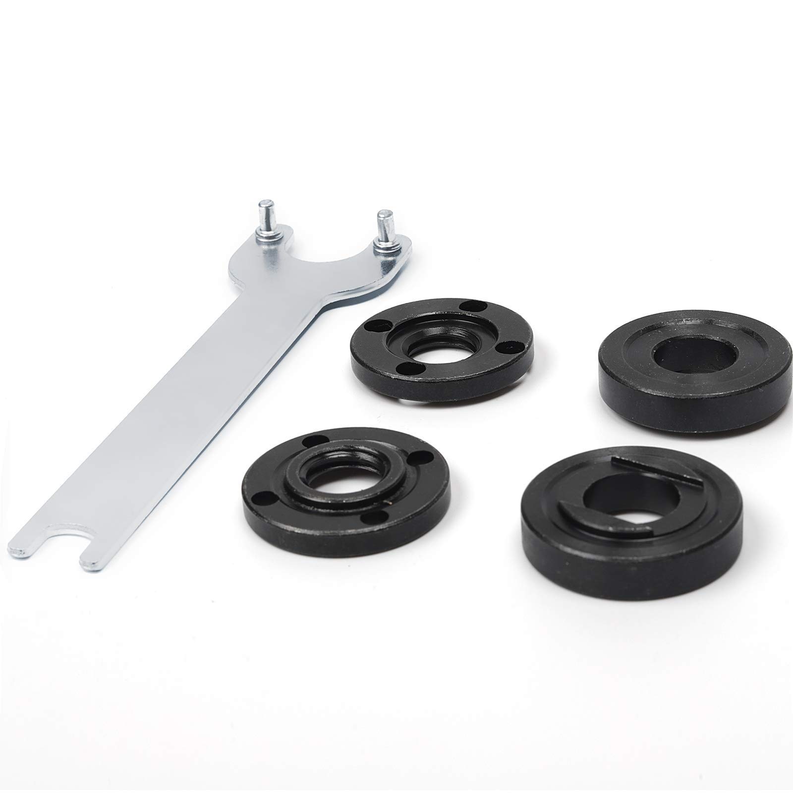 KOWOOD 4-1/2" 5" 5pcs Angle Grinder Flange Nuts with Spanner Compatible for Dewalt Makita Angle Grinder Flange with 5/8"-11 threaded shaft