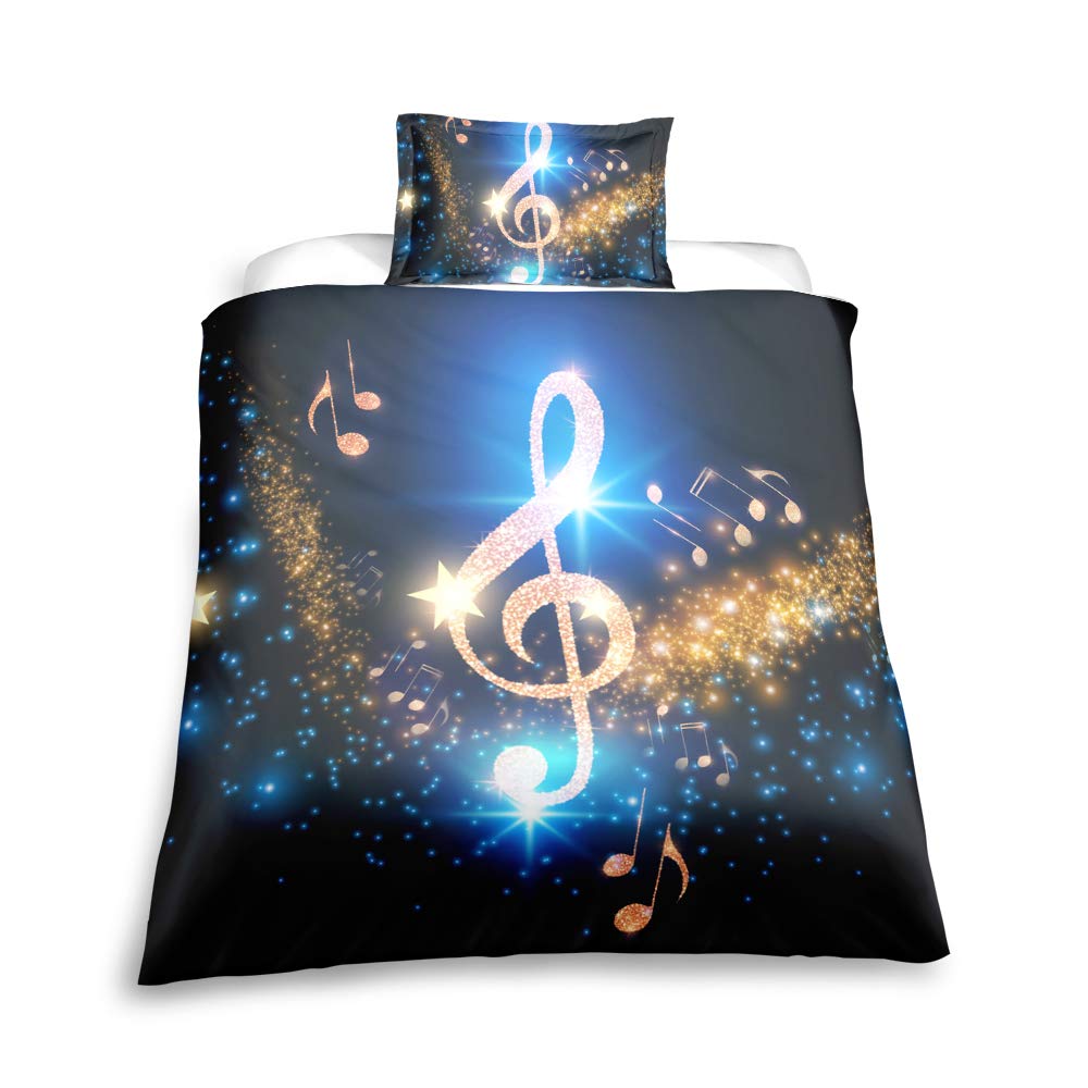 Suncloris, Starlight Music Note Duvet Cover Set, Golden Musical Notes Bedding Set. Included: 1* Duvet Cover, 2* Pillowcase(no Comforter Inside) (Queen)