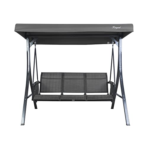 Kozyard Brenda 3-Seat Patio Swing Chair, Outdoor Porch Swing Glider with Adjustable Canopy, Side Pouches, Breathable Seat and Back, for Garden, Poolside, Backyard (Gray)