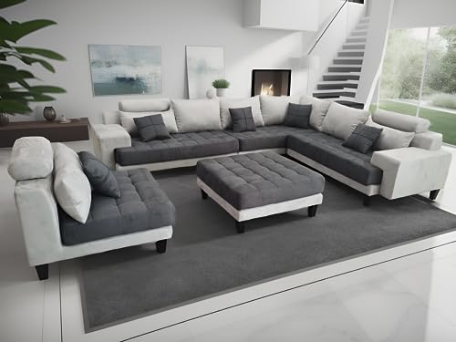 Stendmar L Shape U Shape Reversible Modern Microfiber Fabric Sectional Couch Sofa Set S150D (Gray/Dark Gray)