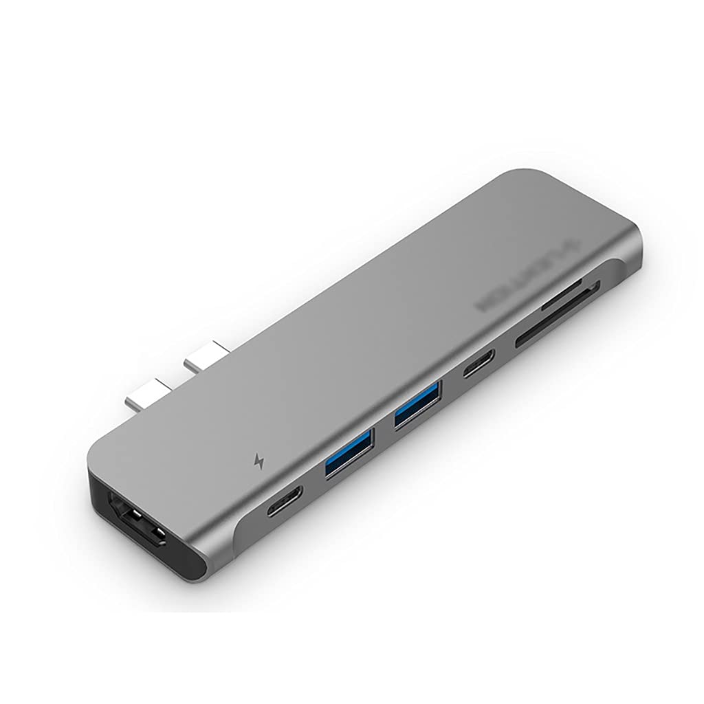 Hub Dock Adapter USB C Hub Adapter USB-C Docking Station USB Adapter 7-in-2 with 4K HDMI, 100W PD, USB-C and 2 USB 3.0, SD/TF Card Reader Computer Accessories (Color : Grey)