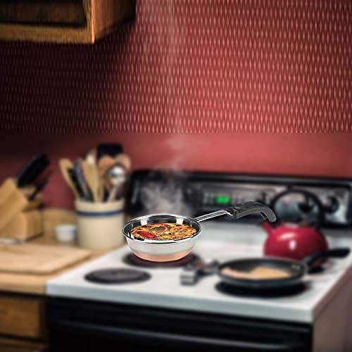 Khandekar Stainless Steel Spice Heating Tadka Frying Pan with Copper Bottom and Red Handle - 11 inch (28 cm)