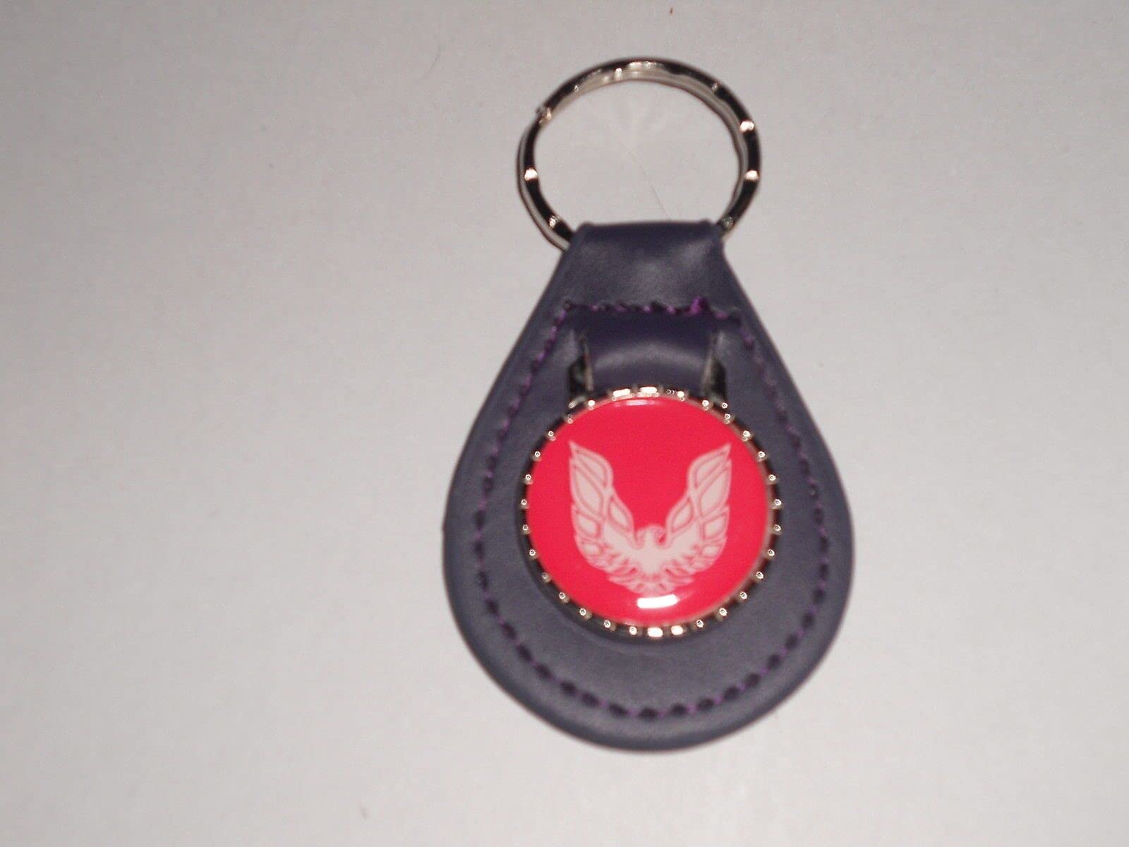 FIREBIRD OR TRANS-AM WHITE BIRD LOGO LEATHER KEYCHAIN - PURPLE