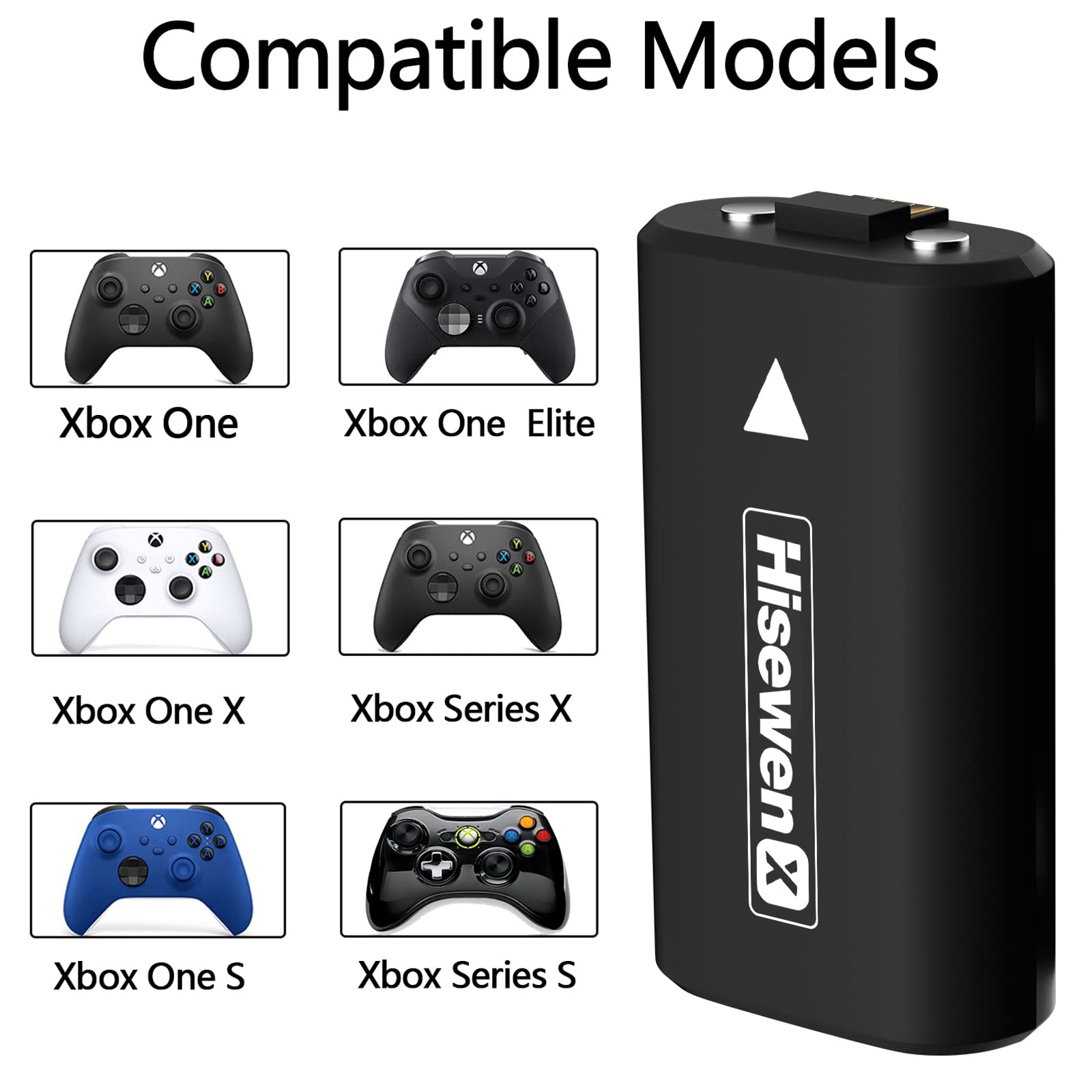 Hisewen Rechargeable Controller Battery Pack for Xbox Series X|S/Xbox One/Xbox One X/Xbox One S/Xbox One Elite Wireless Controller, 2Pack 1400mAh Ni-MH Replacement Battery