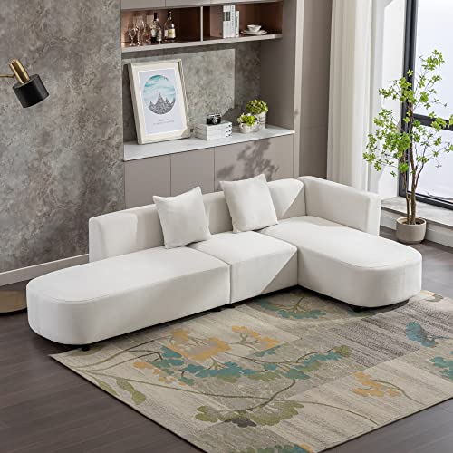 NCKMYB Modern L Shaped Sectional Sofa with Circular Seat, Luxury Sofa with 2 Pillows, Right Hand Facing Upholstery Couch for Living Room, Apartment, Office (Beige)
