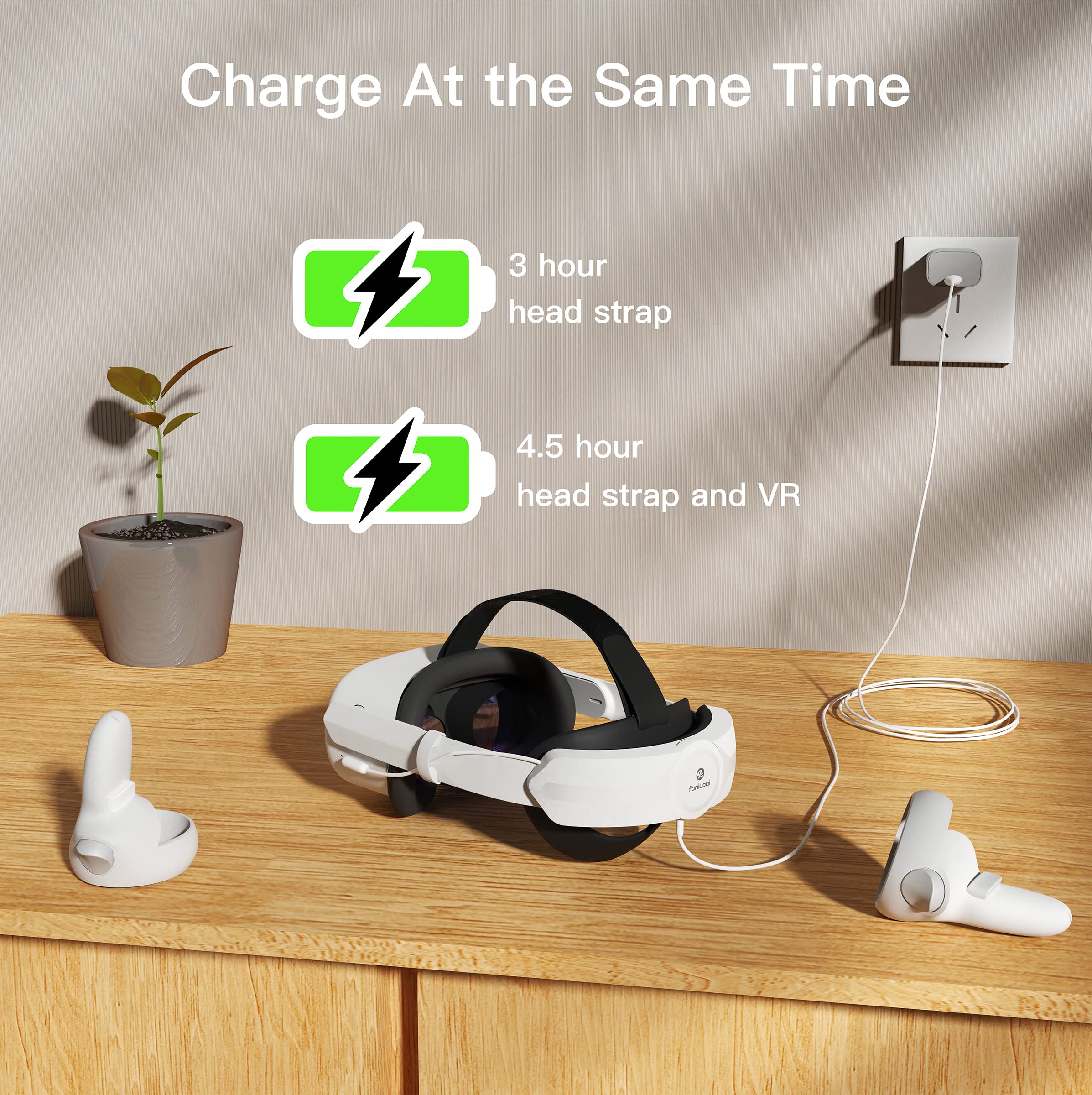 Fanluoqi with Battery Elite Strap, Compatible with Quest 2, Fast Charging,6000mA Power to Extend 7 Hours of Playback Time, Adjustable Head Strap to Enhance VR Wearing Comfort