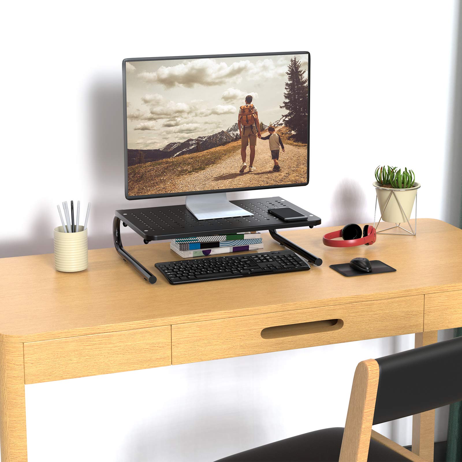 ERGO TAB Metal Monitor Stand Riser with Vented Metal for Computer, Laptop, Notebook, Printer, Ergonomic 14.5 Platform 4 Inch Height (EBLL2),Black