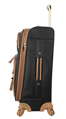 Steve Madden Designer Luggage - Checked Large 28 Inch Softside Suitcase - Expandable for Extra Packing Capacity - Lightweight Bag with Rolling Spinner Wheels (Harlo Black)
