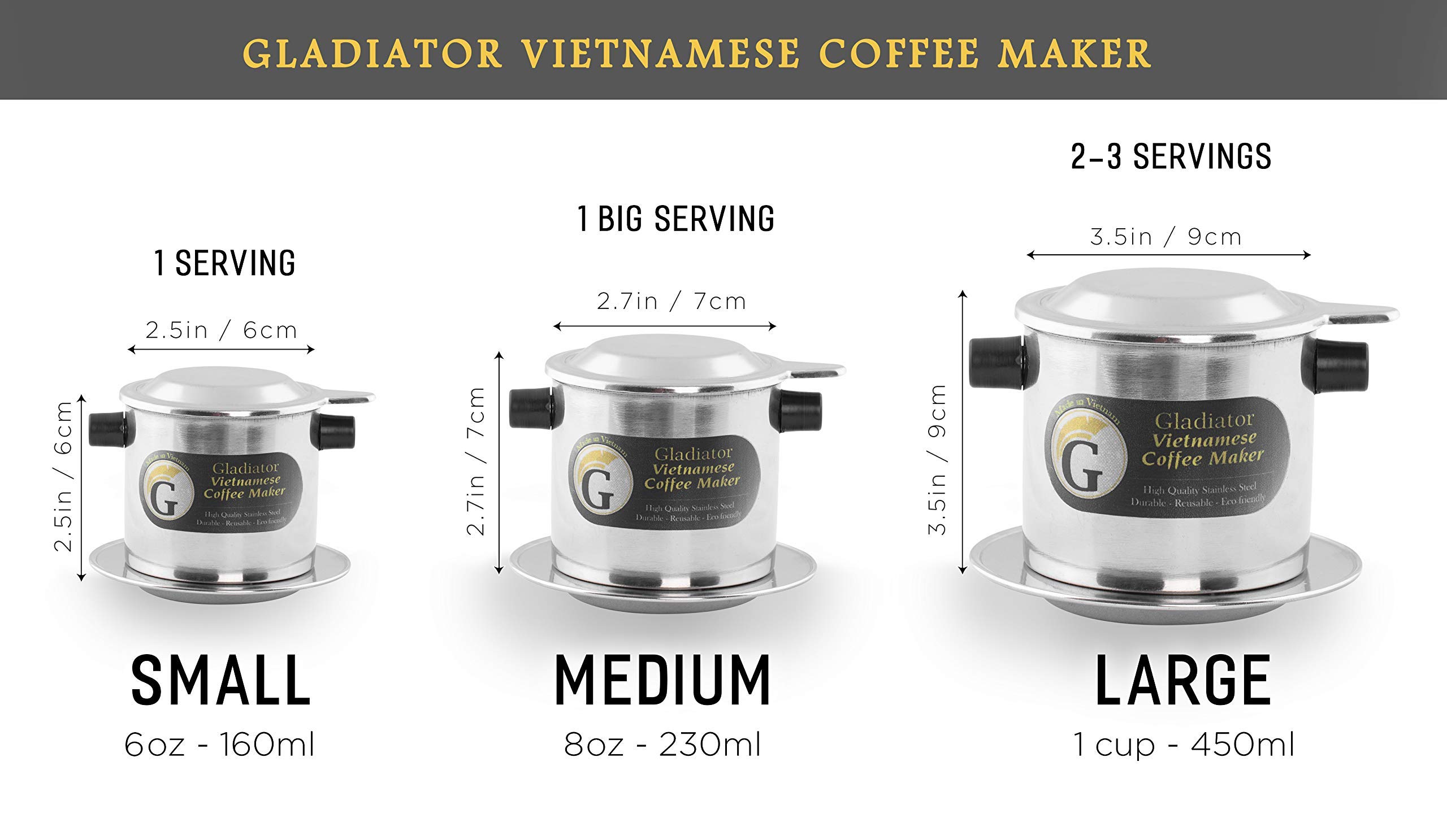 Vietnamese Coffee Maker Filter Set | French Press Style Coffee Filters | Pour Over Coffee Dripper | Portable Coffee Makers 1 Cup | Single Serve Coffee Maker | Reusable Coffee Press | Medium 8oz (1)