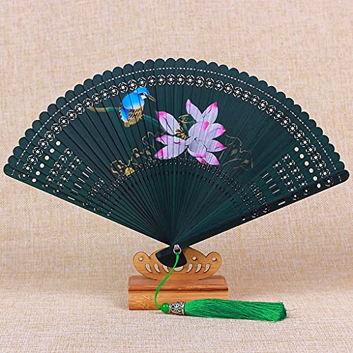 Folding Hand Fan Chinese Style All-Bamboo Fan, Ancient Style Folding Fan, Female Dance Classical, Hollow Small Tassel Portable Fan Handheld Folding Fan (Color : C)