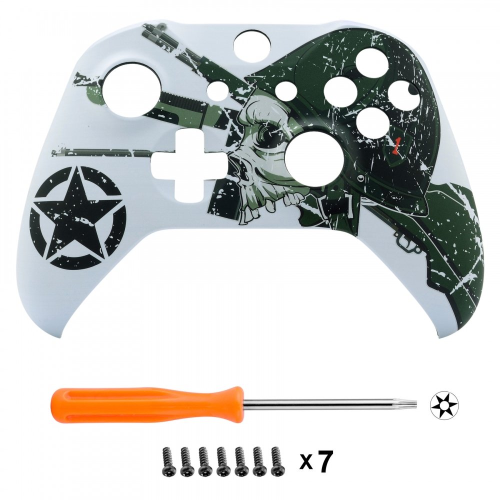 eXtremeRate WII US Army Skull Faceplate Cover, Soft Touch Front Housing Shell Case, Comfortable Soft Grip Replacement Kit for Xbox One S & Xbox One X Controller - Controller NOT Included