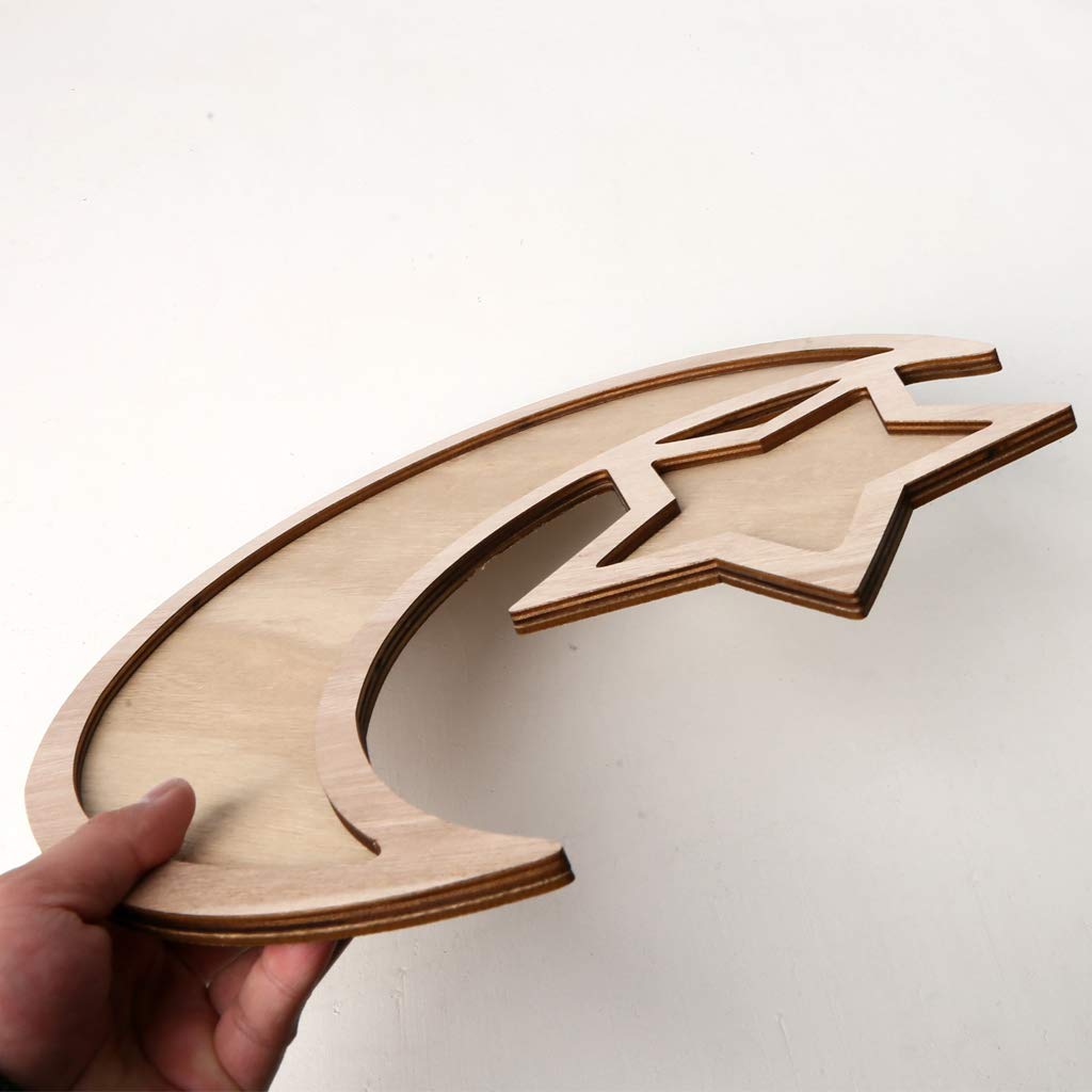 Jilin Rustic Wooden Crescent Moon Srar Eid Ramadan Party Food Serving Tableware Dessert Pastry Tray Display Holder Decor Ornament Eid Mubarak Balloon