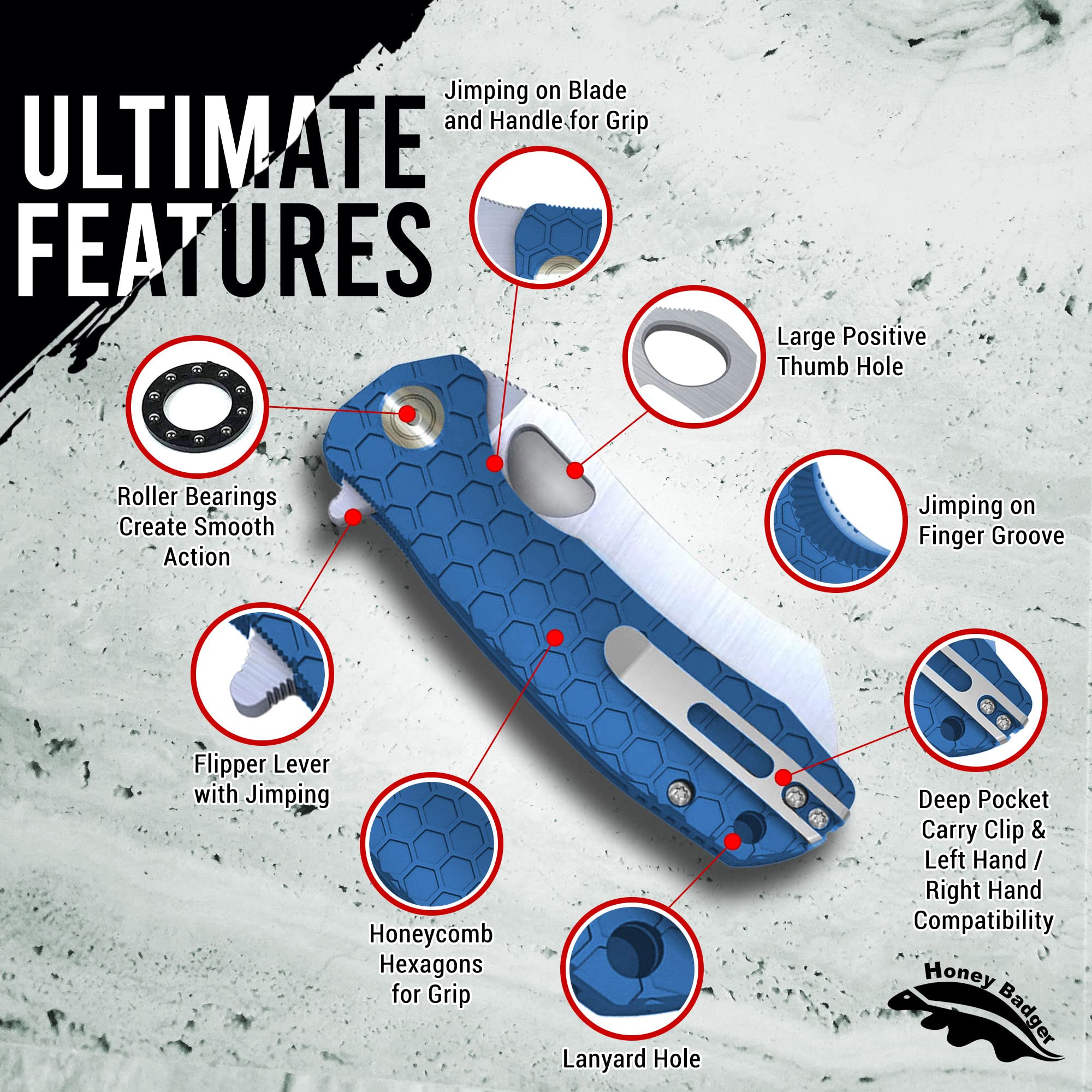 Western Active Honey Badger Wharncleaver Pocket Knife, Steel Blade Everyday Carry Knife, Pocket Knife, Tactical Knife and Folding Knife with Deep Carry Pocket Clip - (Medium Blue HB1041)