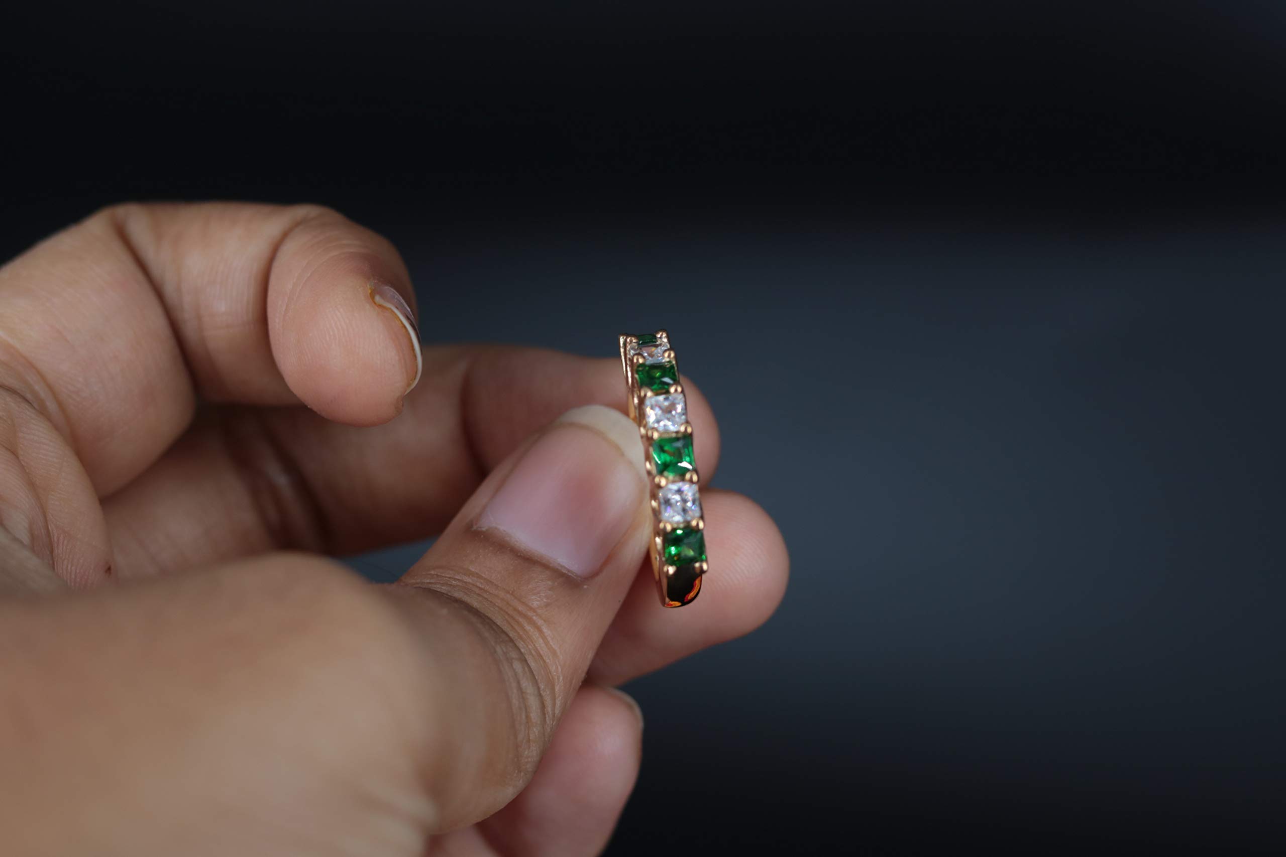 Gold & Diamonds Jewellery Princess Cut Emerald & Diamond Half Eternity 14k Yellow Gold Plated Wedding 7-Stone Band Ring for Women