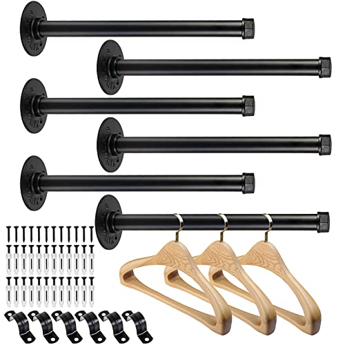 Pintuson 6 Pcs Industrial Pipe Clothes Bar 12 Inch - Wall Mount Clothing Rack - Face Out Wall Clothing Rods for Commercial Retail Boutique Shirt Display