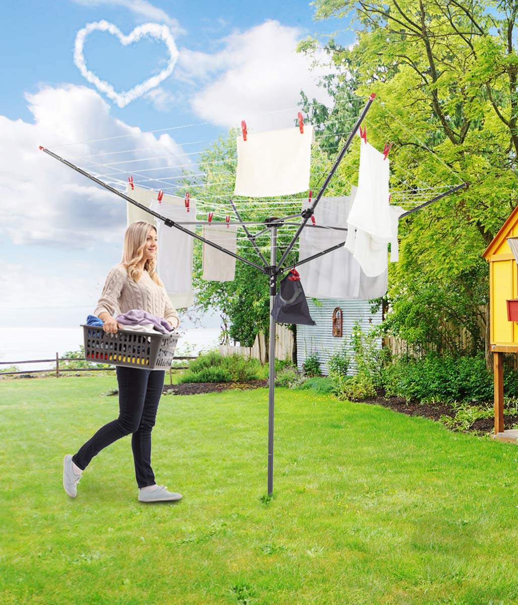 STORAGE MANIAC Outdoor Umbrella Drying Rack, 12 Lines with 164 Feet Drying Space, Steel Frame & Adjustable Height, 4-arm Umbrella Clothesline for Laundry, Collapsible Clothes Drying Rack for Backyard