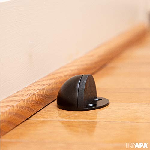 Ilyapa Contemporary Half Dome Heavy Duty Floor Mounted Door Stop with Rubber Bumper, Half Dome Door Stop - Matte Black 5 Pack Floor Mounted Door Stops, Half Dome Floor Stopper