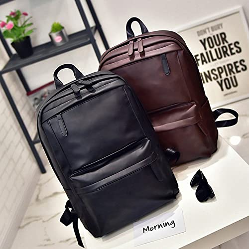 NSQFKALL Men's Women's Leather Backpack Laptop Satchel Travel School Rucksack Bag Insulated Backpack Bag (Black, One Size)