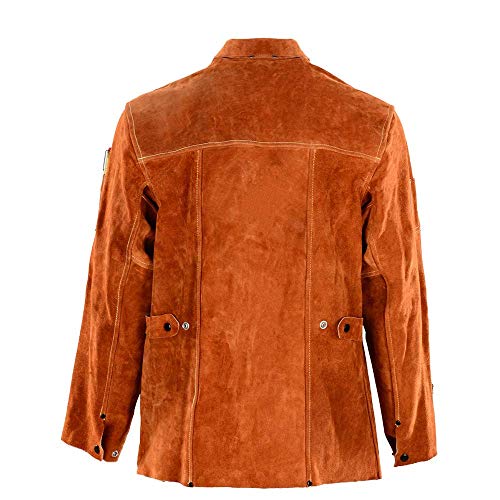 QeeLink Leather Welding Work Jacket with Gloves Flame-Resistant Heavy Duty Split Cowhide Leather Welder Jackets with Gloves for Men & Women, XX-Large