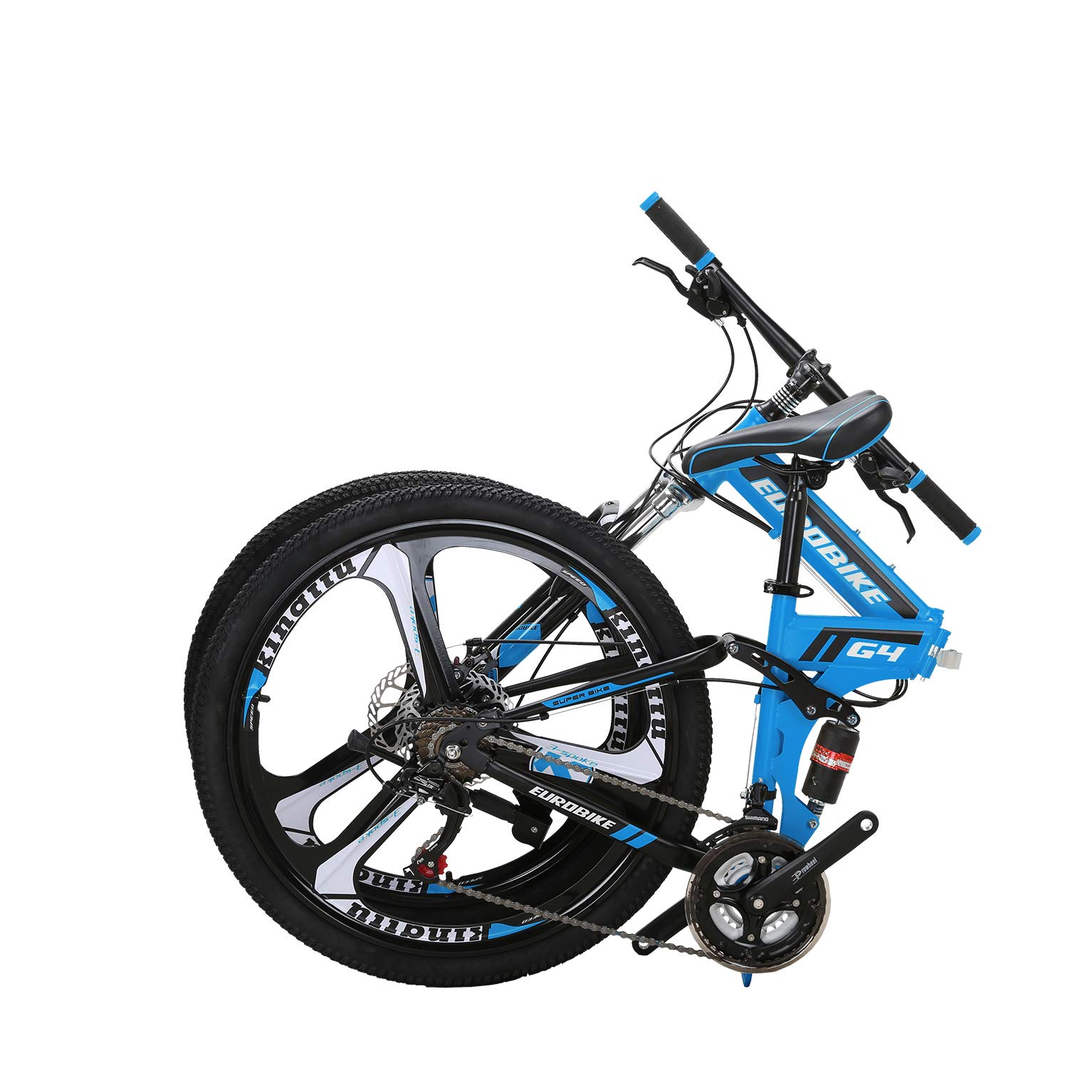 EUROBIKE OBK G4 26" Full Suspension Folding Mountain Bike 21 Speed Bicycle Men or Women MTB Foldable Frame (Blue)