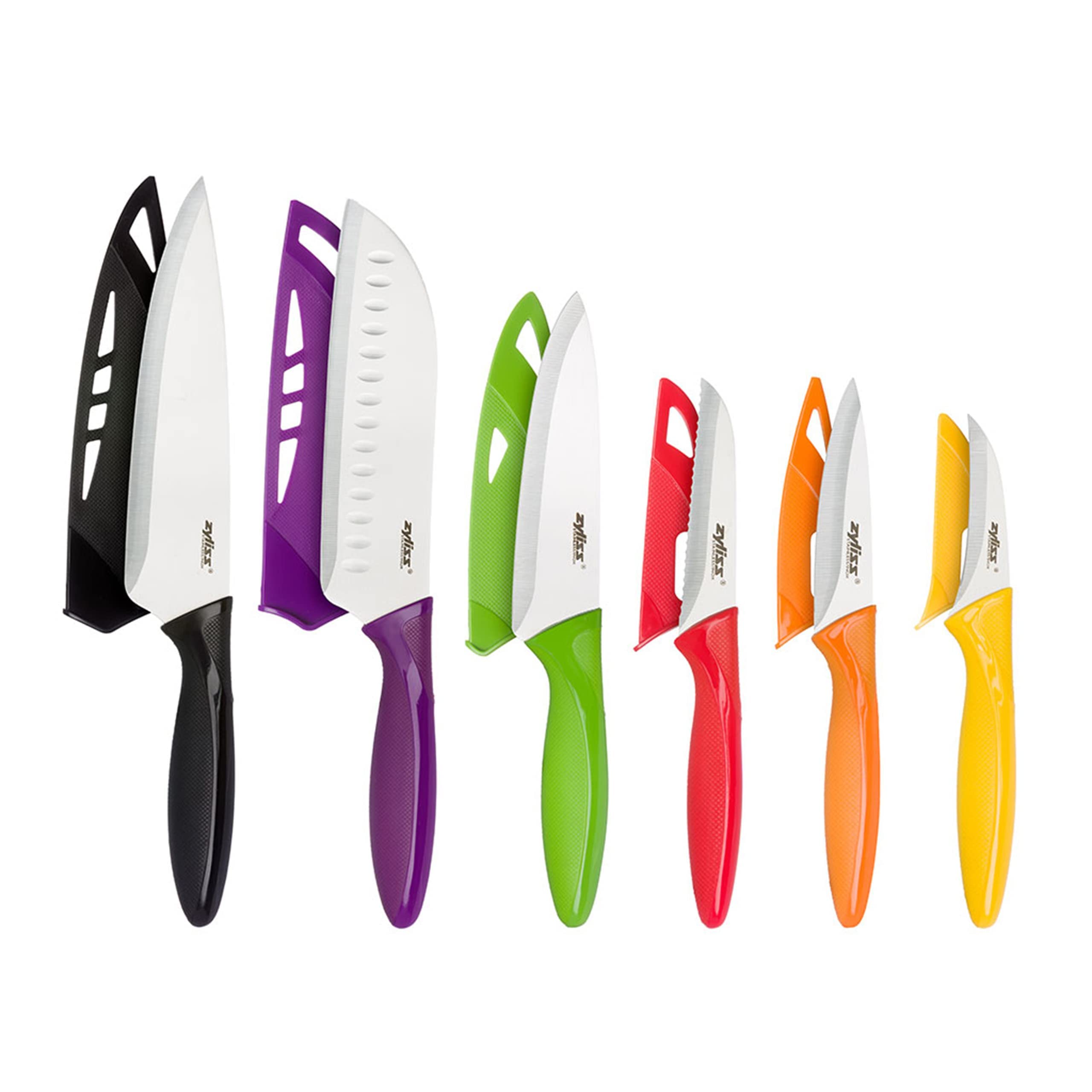 Zyliss 6 Piece Knife Value Set - Gifts for Cooks - Culinary Chef Gift - Kitchen Knife Set with Sheath Covers - Chef's, Santoku, Utility, Serrated Paring, Paring & Peeling Knives - Stainless Steel