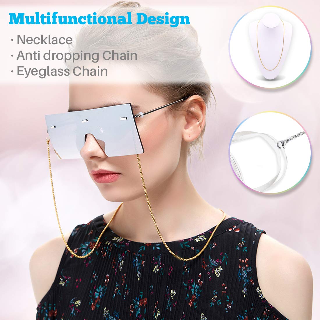 Eyeglass Chain - Kalevel Stainless Steel Sunglass Strap Eyeglass Strap Holder (Gold)