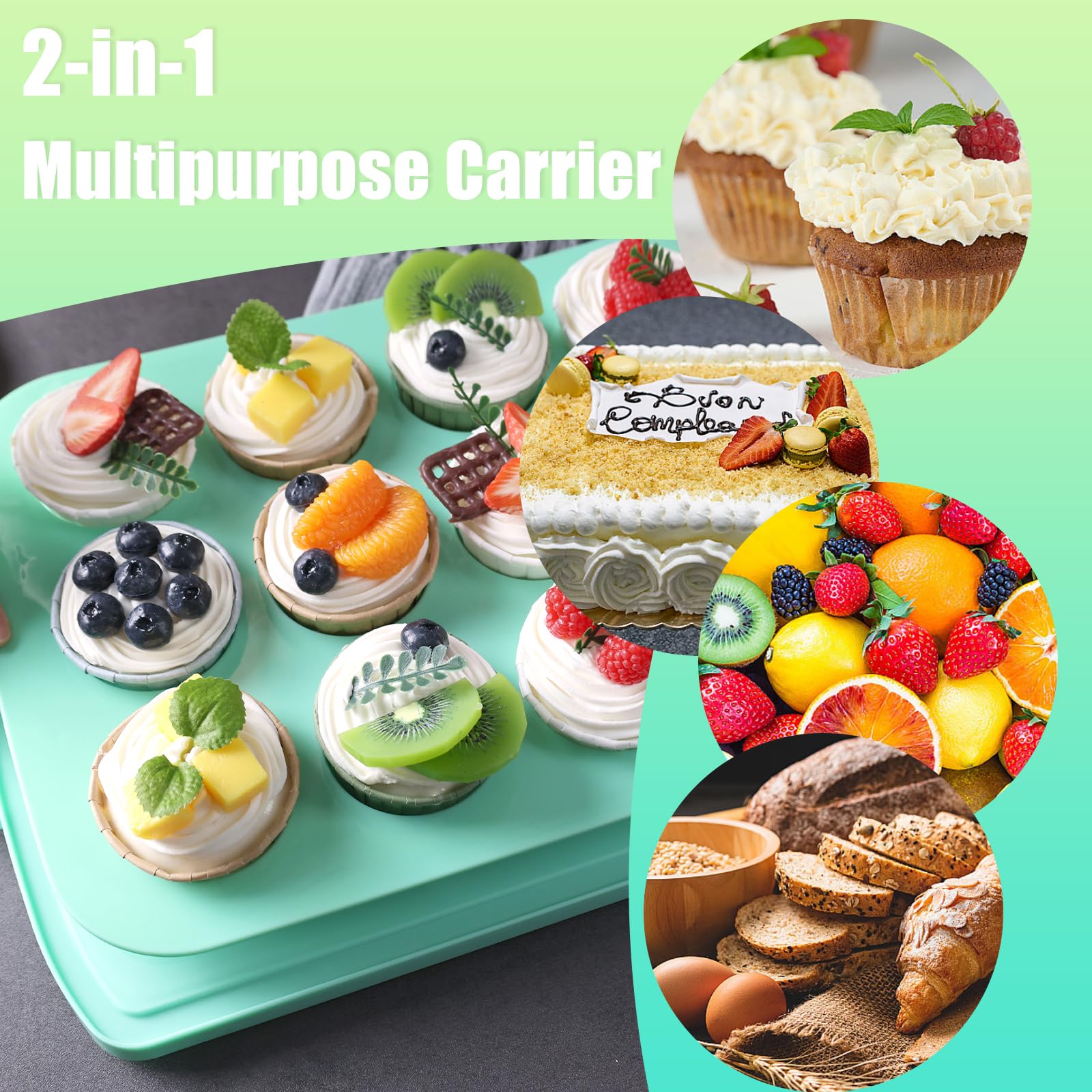 VGOODALL Cake Carrier with Lid, White Square Cake Holder Cupcake Container for 12 Cupcakes 2 in 1 Portable Dessert Container for Cake Pie Muffin Cobbler