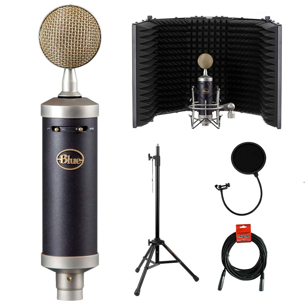 ERUIOLA Blue Baby Bottle SL Studio Condenser Microphone with RF-5P-B Reflection Filter, Tripod Mic Stand, Pop Filter & XLR Cable Bundle