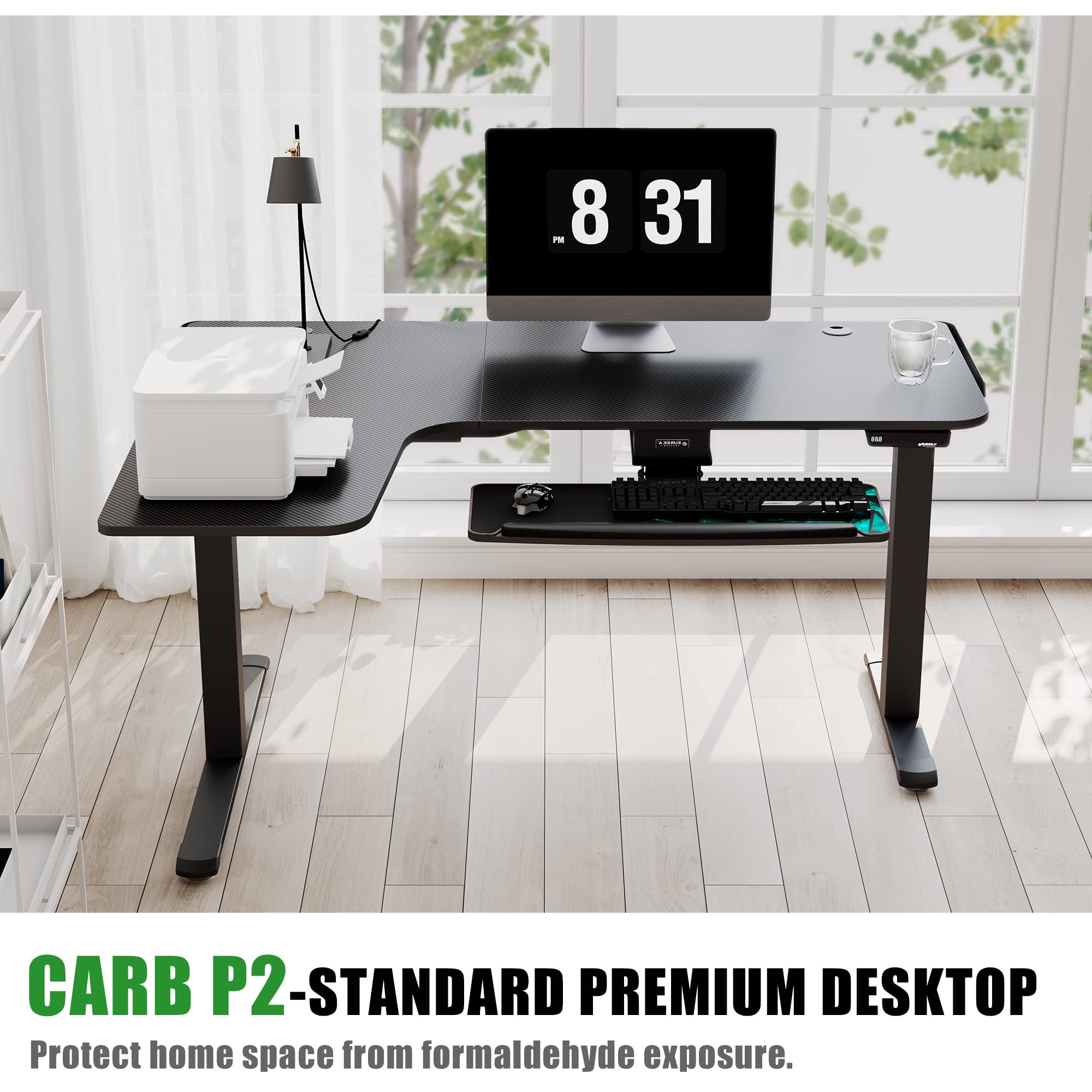 EUREKA ERGONOMIC L Shaped Standing Desk Left with Typhon Gaming Chair Red, 60 Inch Gaming Desk, Electric Height Adjustable Dual Motor, Rising Sit Stand Up Corner Desk for Computer Home Office