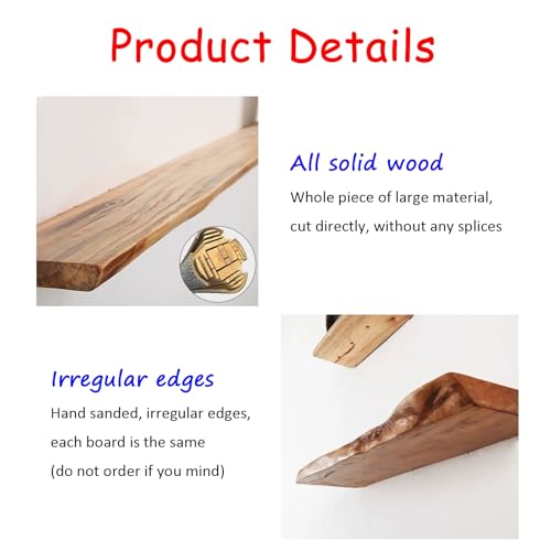 QATGQBCF Wooden Floating Shelf, Wall-mounted Shelf, Solid Wood Bookshelf, Thickness 2.5cm, Strong Load-bearing Capacity, Abrasion-resistant And Scratch-resistant(Walnut colour,80 * 25cm)