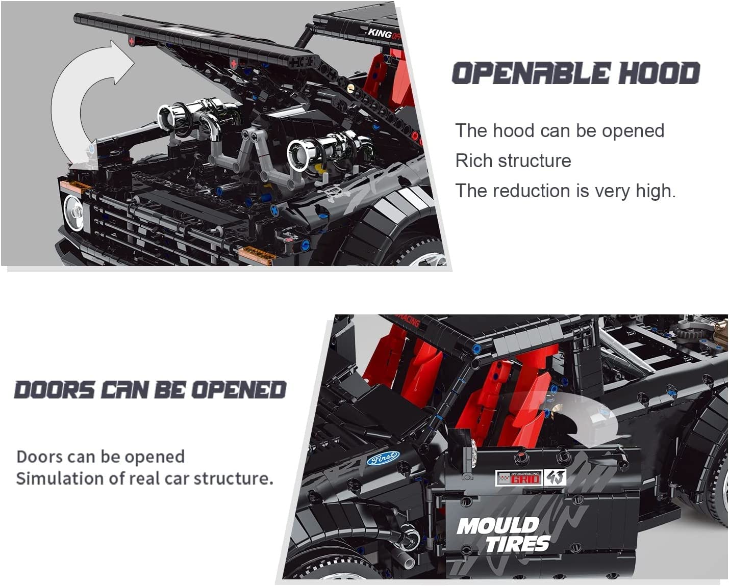 Mould King 13082 Pickup Truck Building Kits Model, 3695 Pieces MOC Building Blocks Remote Control Car Sets, STEM Educational Construction Toys for Kids